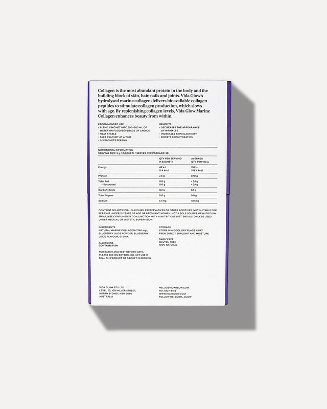 Blueberry Marine Collagen Powder Sachets | Vida Glow Australia